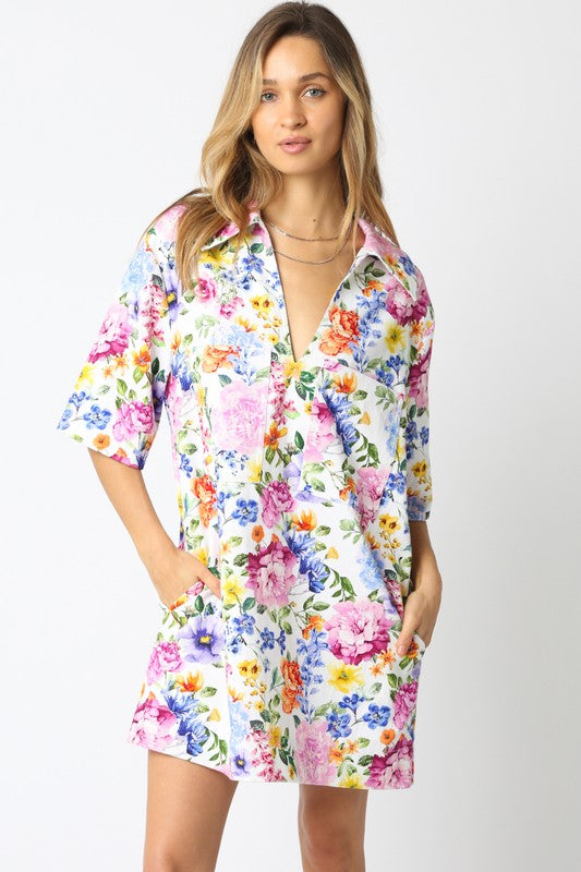 Riley Floral Denim Dress – Rowdy Merch Co.