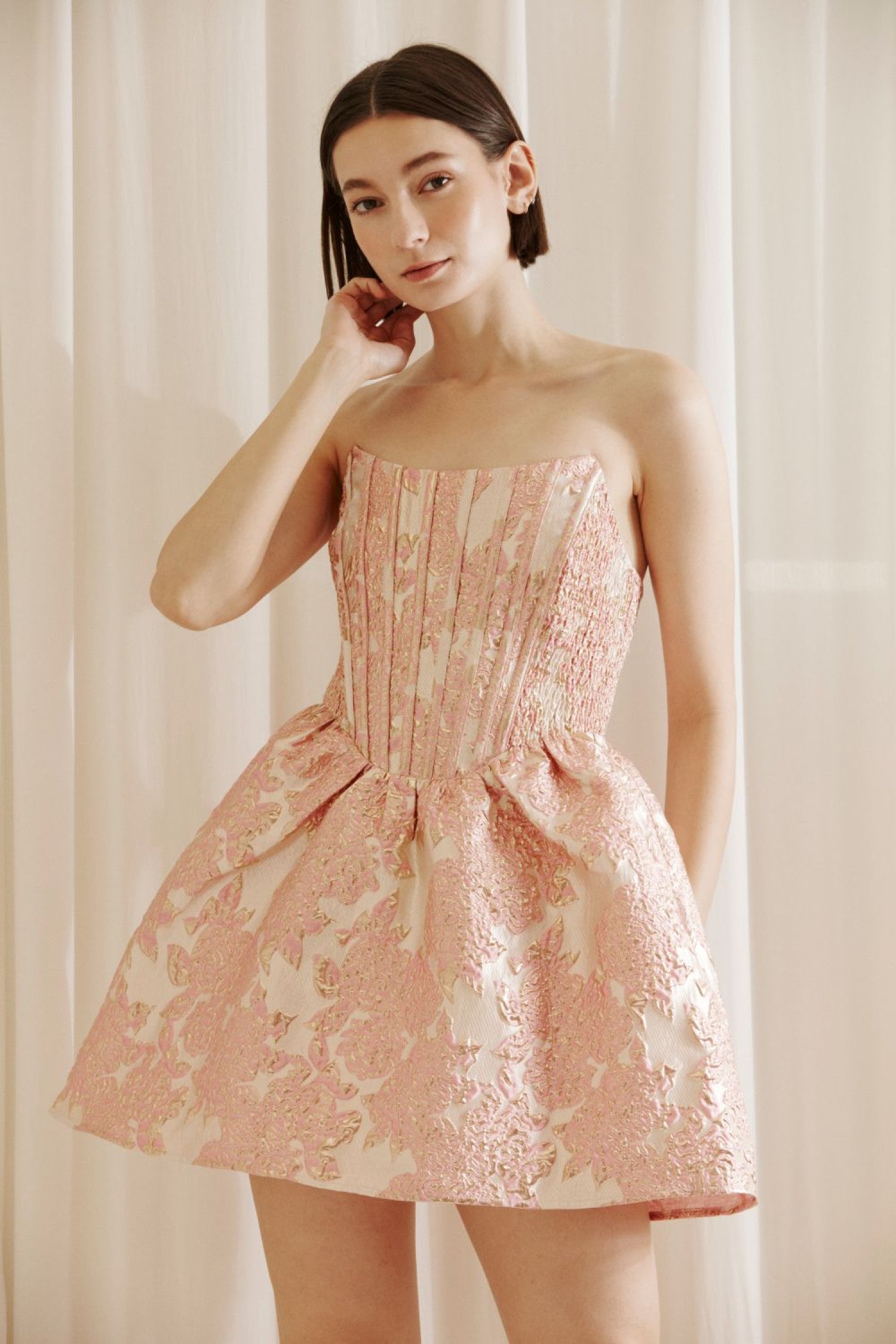 Anneliese Pink and Gold Brocade Dress – Rowdy Merch Co.