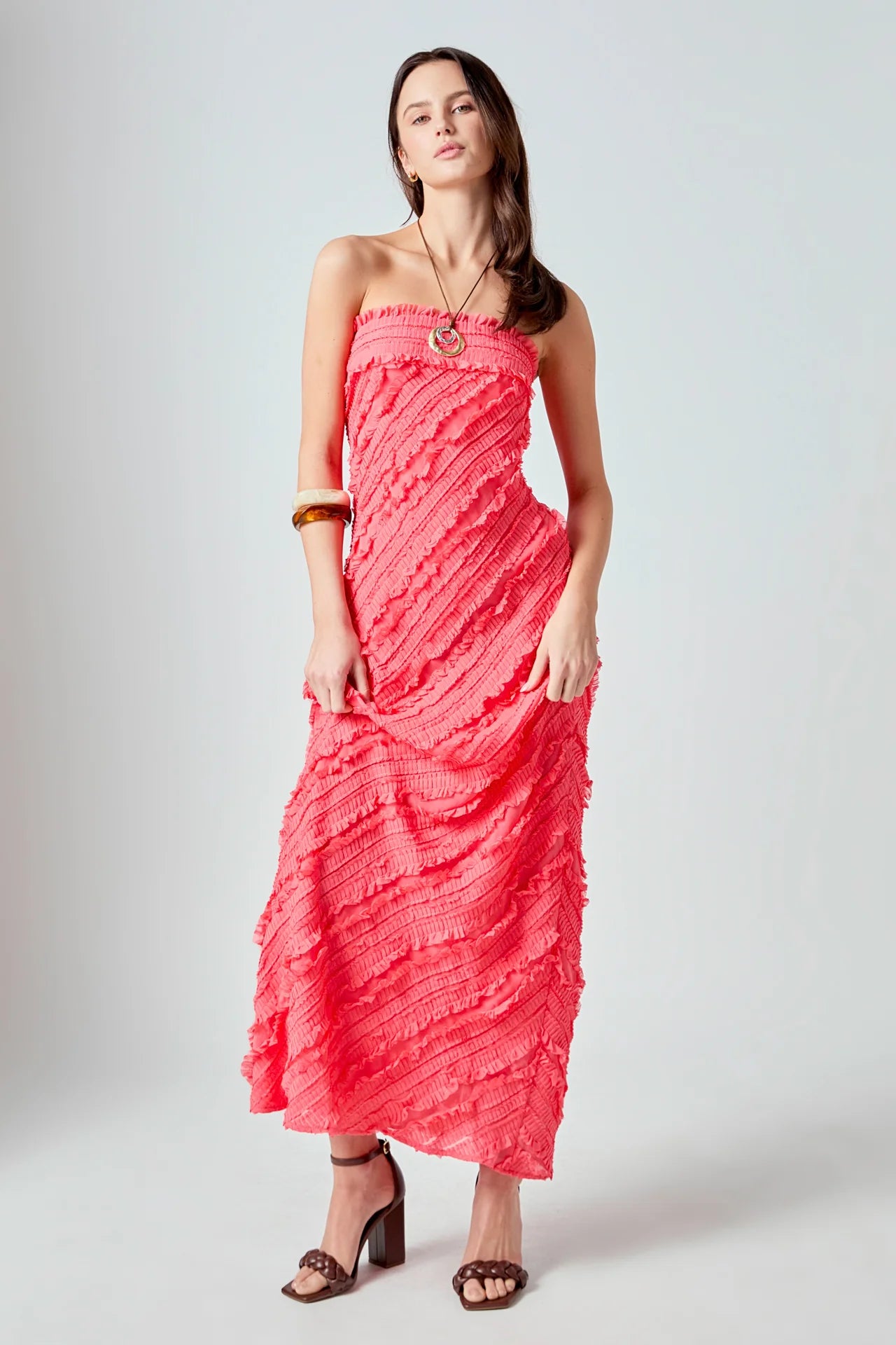 Juliette Coral Ruffled Maxi Dress – Rowdy Merch Co.