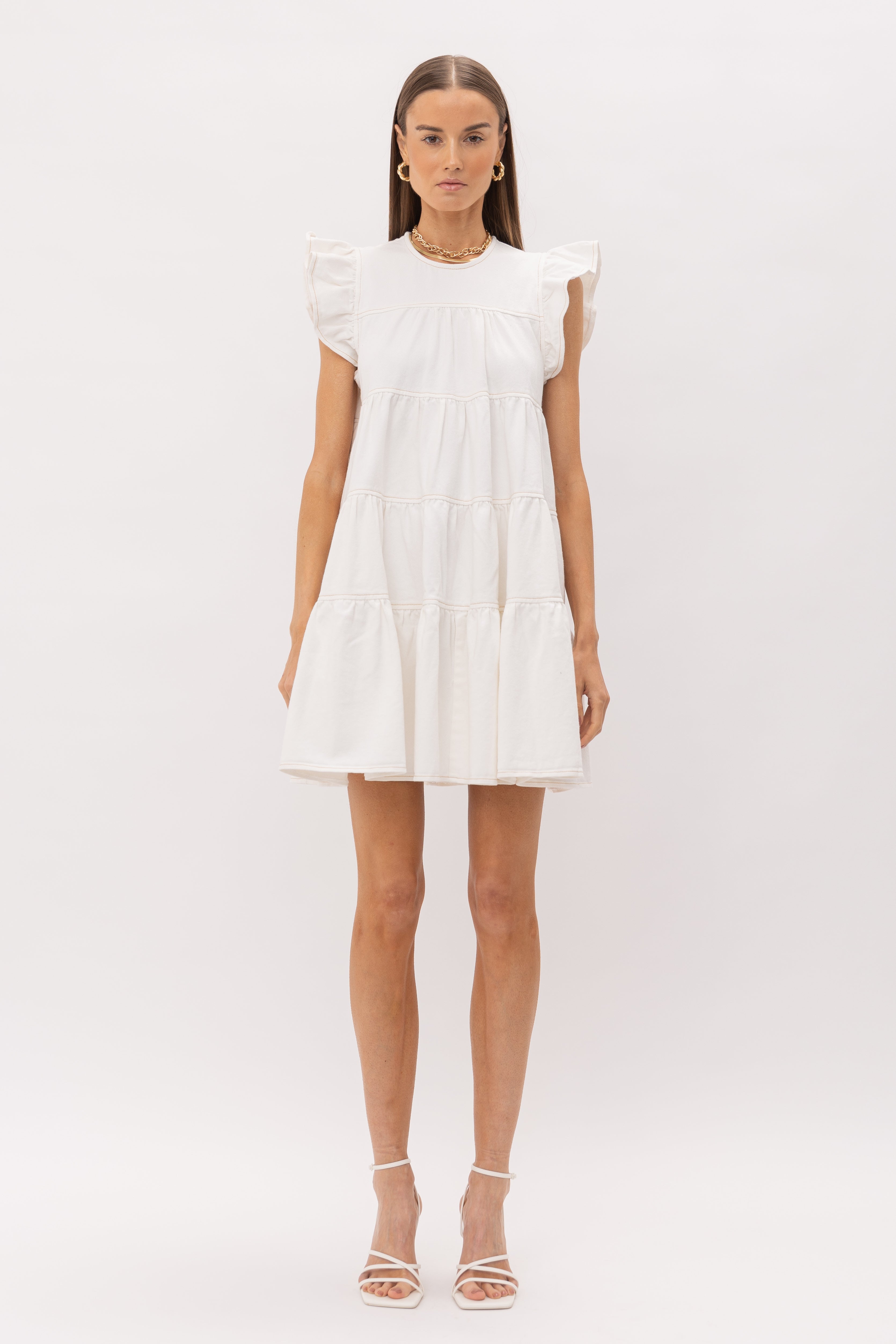 Karis White Tiered Denim Dress – Rowdy Merch Co.