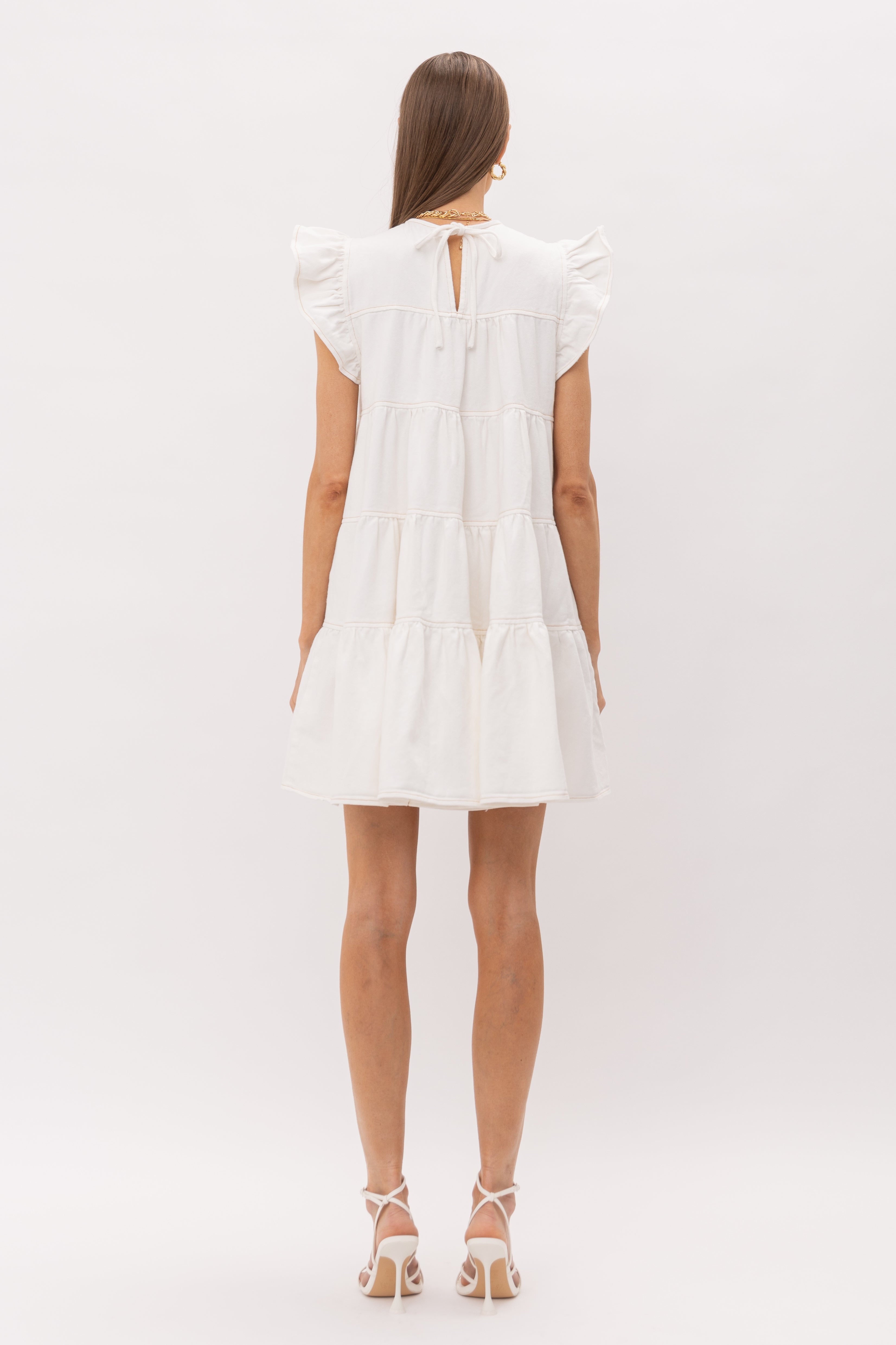 Karis White Tiered Denim Dress – Rowdy Merch Co.