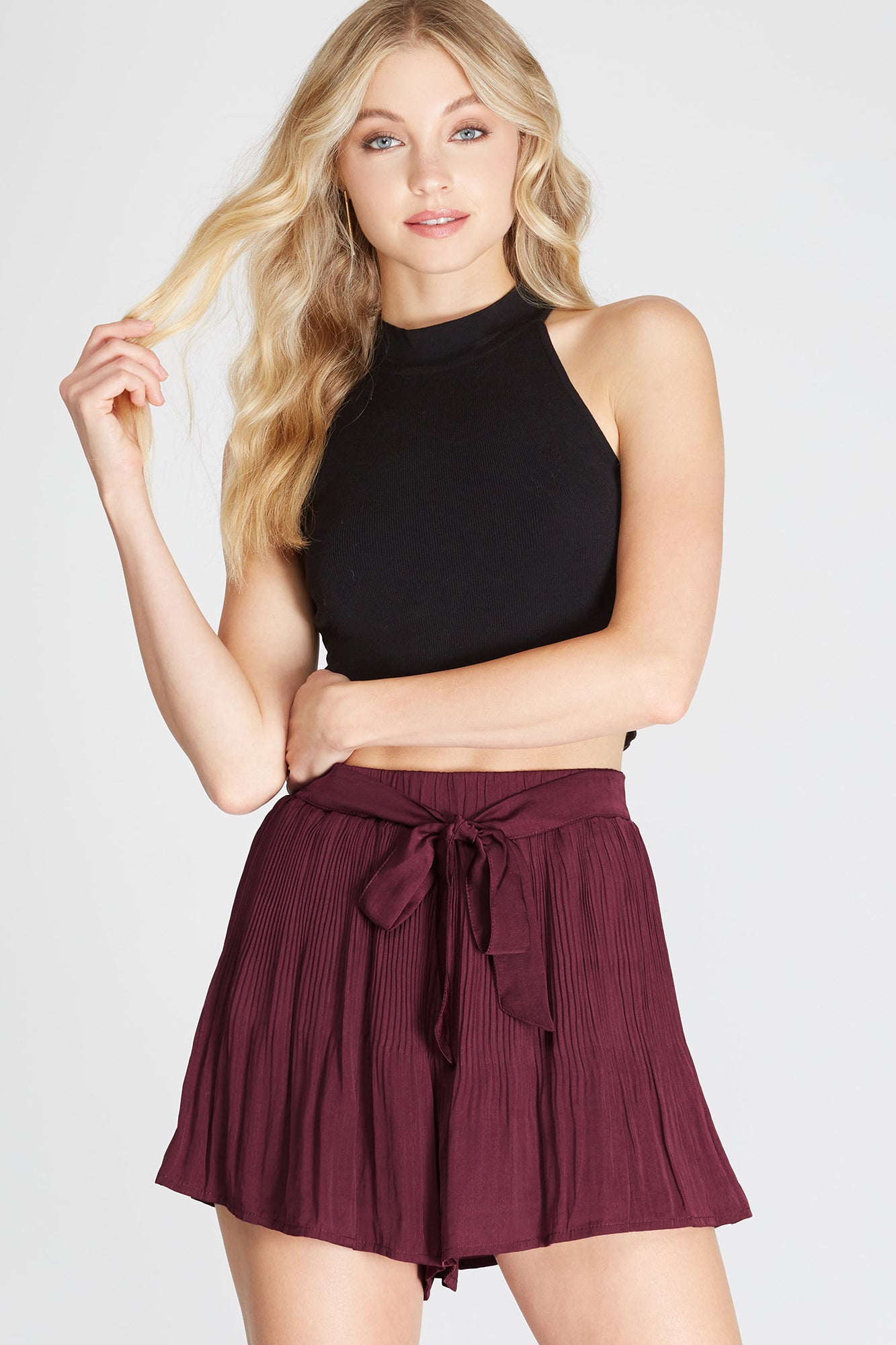 Olivia Pleated Shorts - Maroon – Rowdy Merch Co.